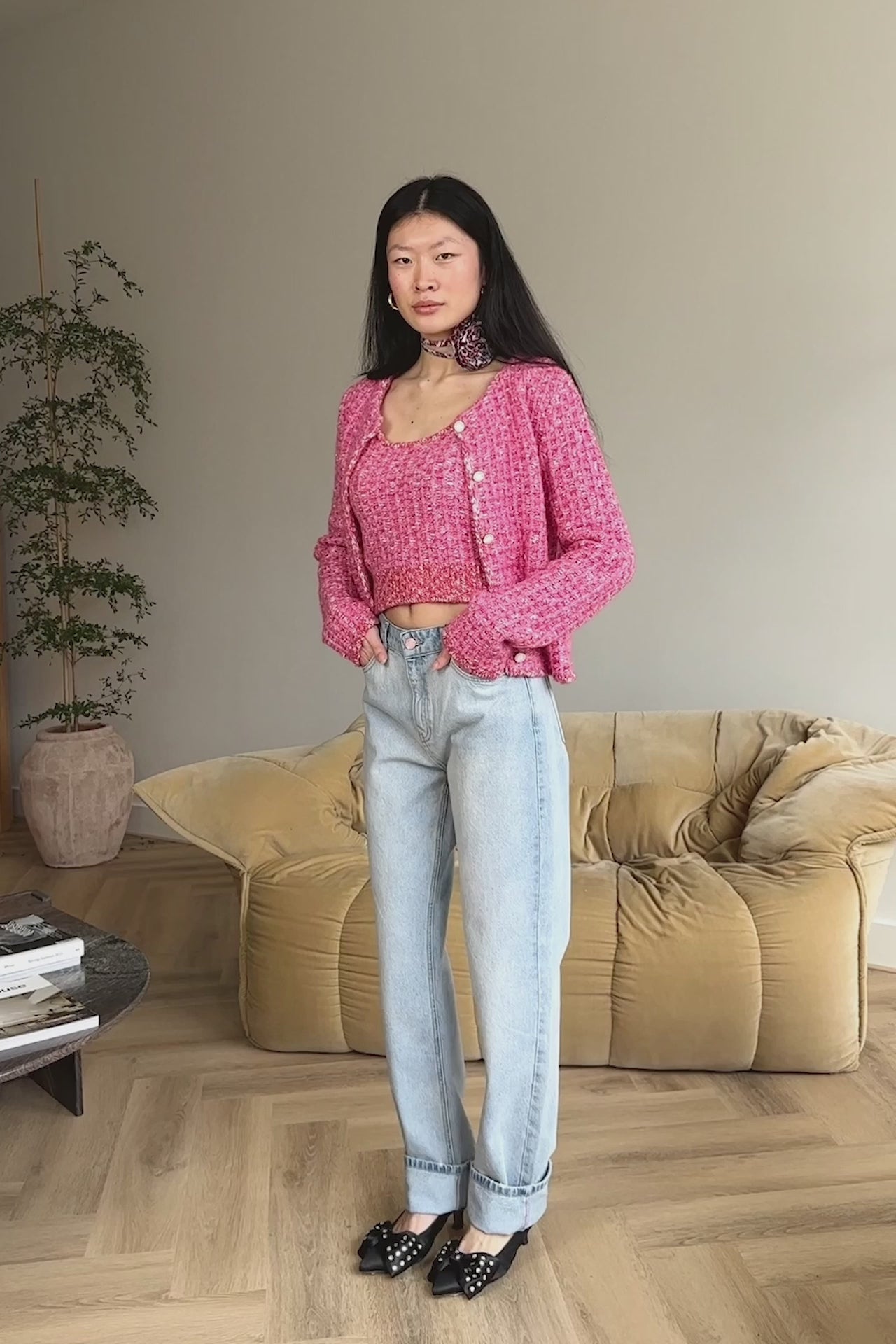 Josh Tweed Cardigan Pink Candy Fabienne Chapot
